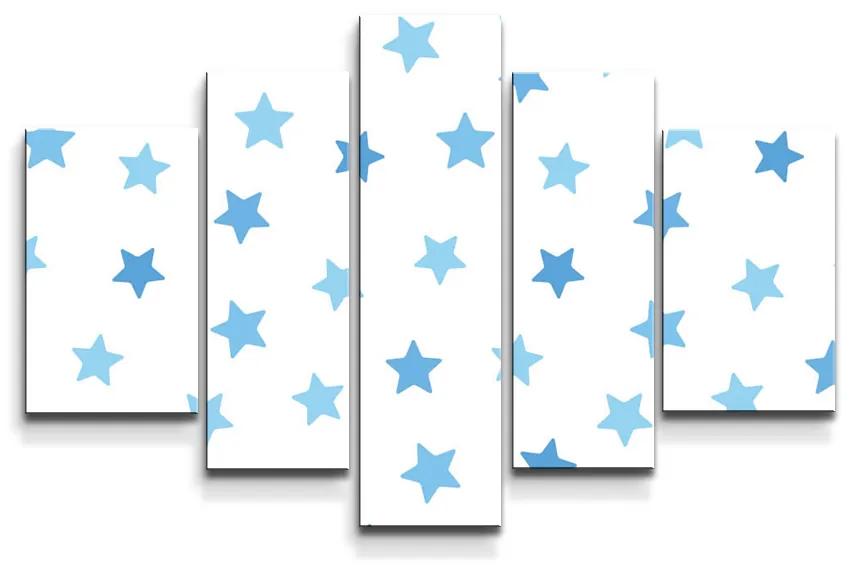 Sablio Obraz - 5-dílný Modré hvězdy na bílé - 125x90 cm
