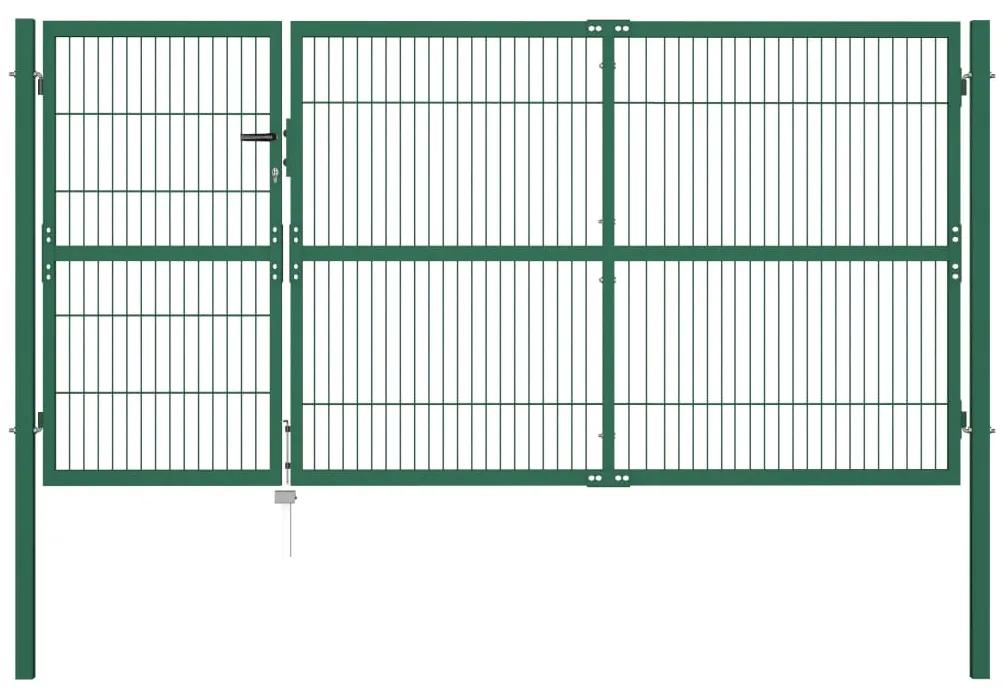 Zahradní plotová brána se sloupky 350 x 140 cm ocel zelená,  142571