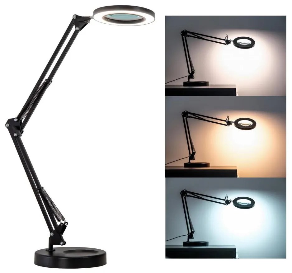 BRILAGI - LED Stmívatelná stolní lampa s lupou LED/12W/5V 3000/4200/6000K černá Biano.cz