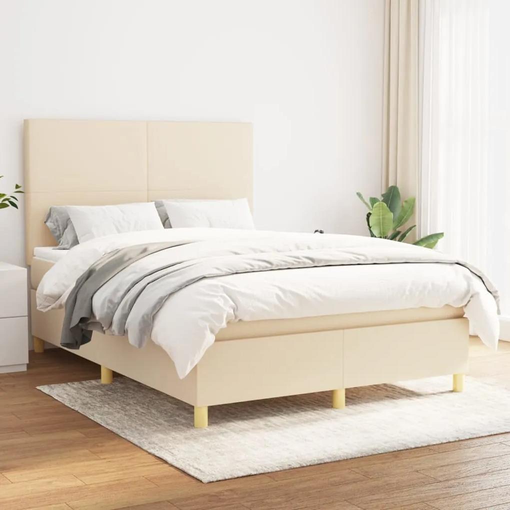 Box spring postel s matrací krémová 140x190 cm textil,  3142174