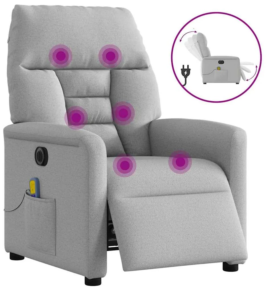 Elektrické masážní polohovací křeslo obláčkově šedé textil 3303031