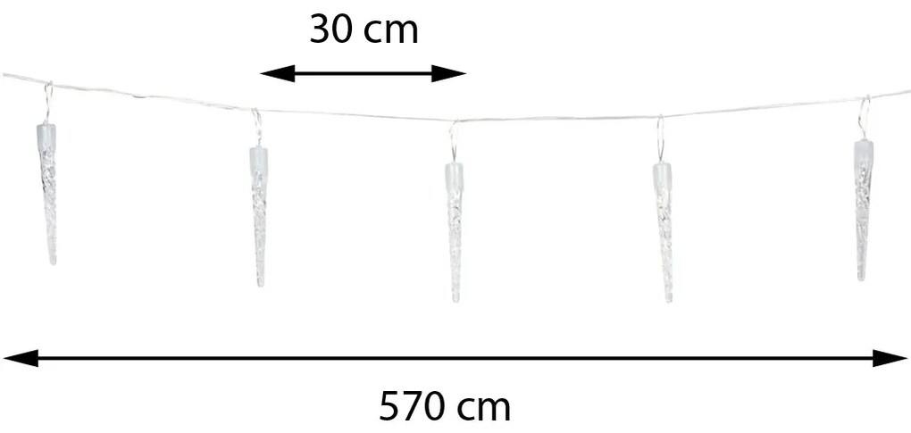 Vánoční světélka 5,7 m/20 (40 led) teplá bílá, 8 režimů svícení, paměťová funkce
