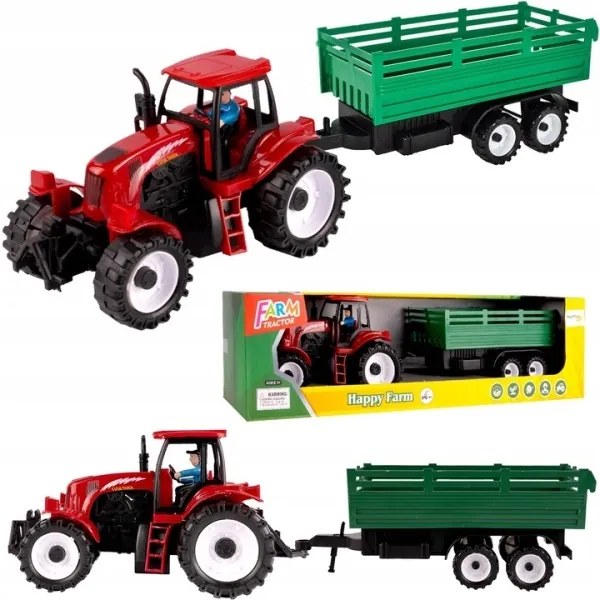 TRAKTOR FARMÁŘSKÝ 47cm S ODNÍMATELNÝM PŘÍVĚSEM + FIGURKA FARMÁŘE