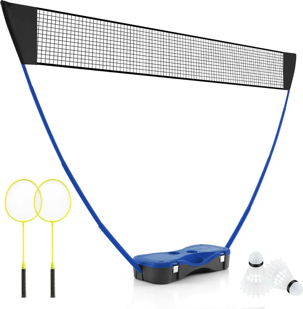 Costway Badminton Net Stand Přenosná hra s raketami Kompletní – černý