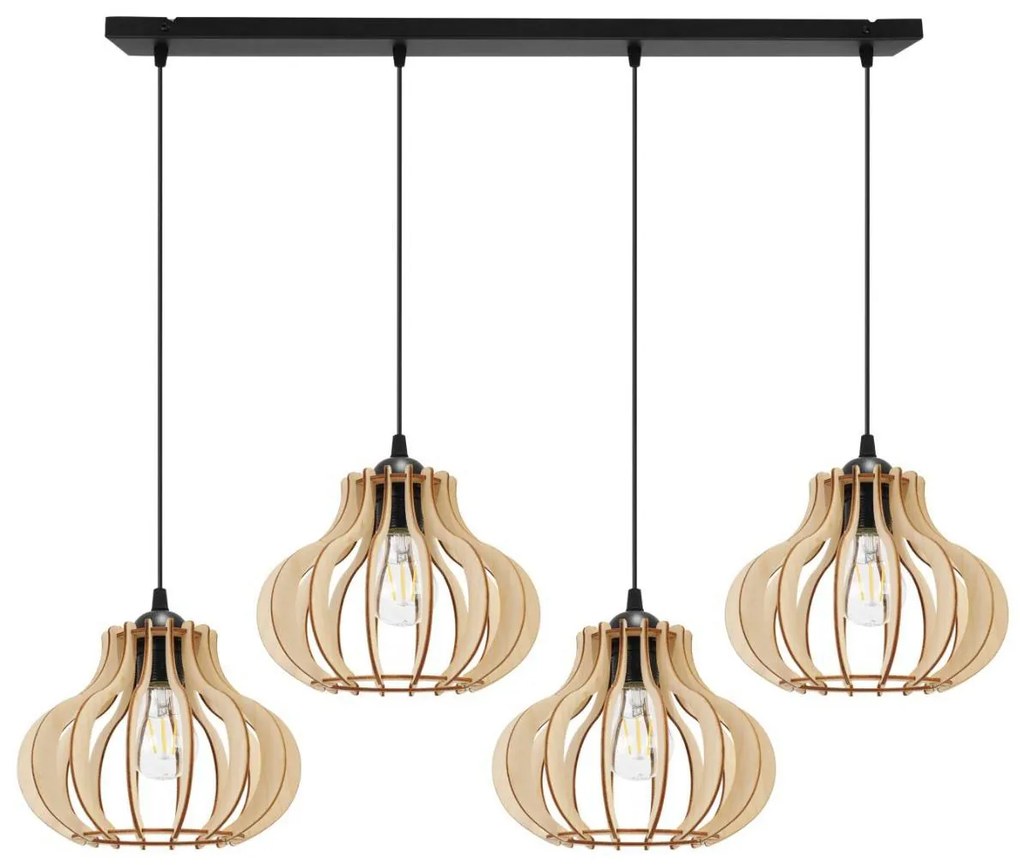 Závěsné svítidlo Timber 3, 4x dřevěné stínítko