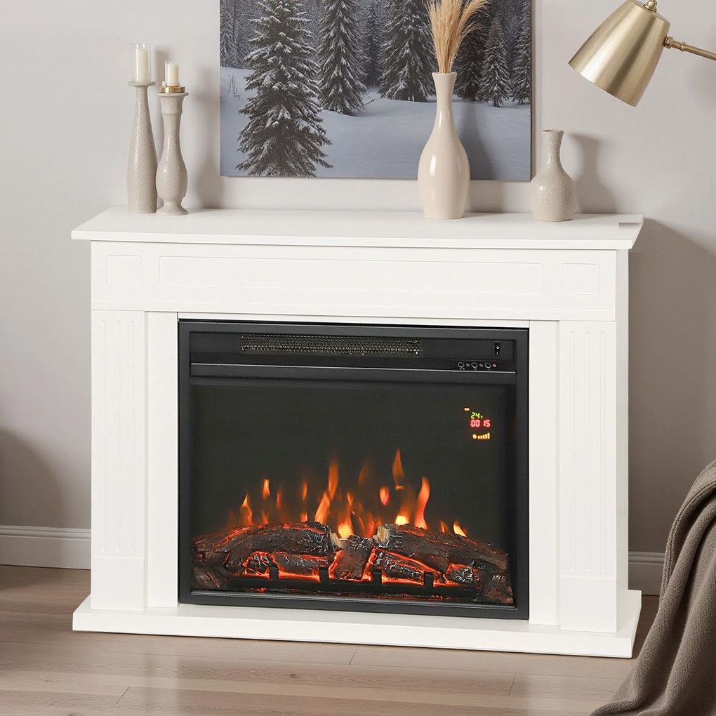 HOMCOM Elektrický krb s plamenem ve 12 barvách a 5 stupni jasnosti, dálkové ovládání a časovač, 98x23,5x69,5 cm, bílá a černá