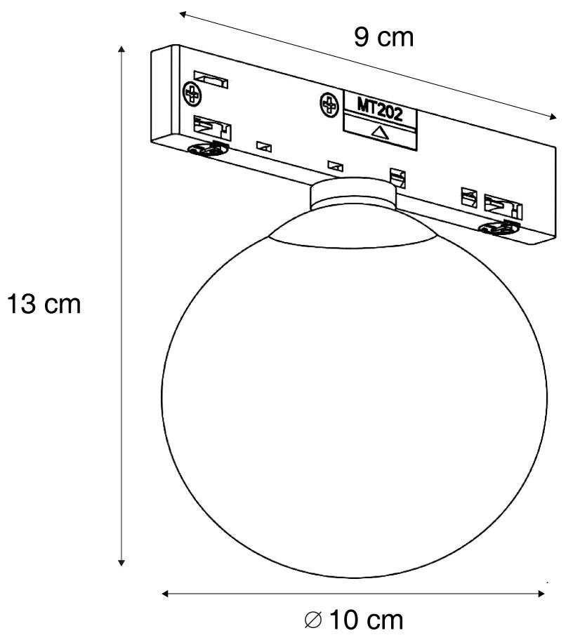 Moderní stropní svítidlo černé s bílým sklem pro 1fázový kolejnicový systém - Slimline Eira