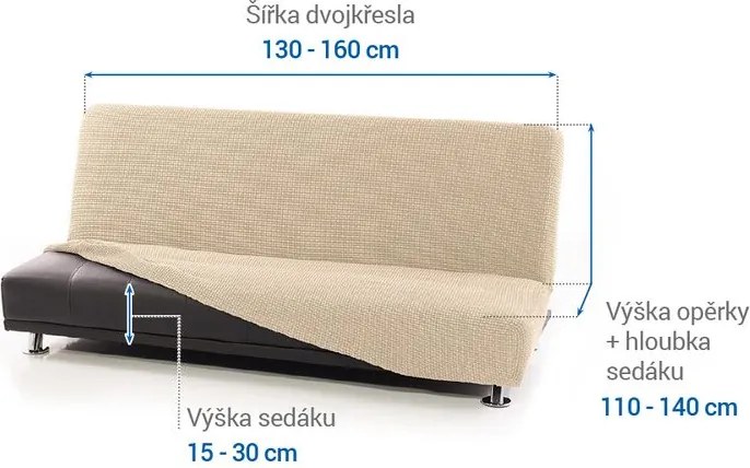 Super strečové potahy NIAGARA smetanová dvojkřeslo s dřevěnými rukojeťmi (š. 130 - 160 cm)