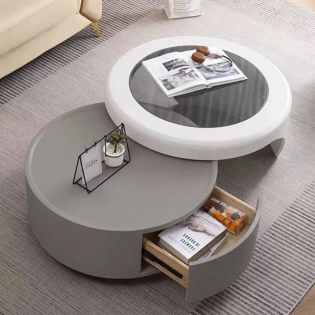LuxuryForm DESIGN Konferenční stolek DELUX 80 / 75 cm –  bílá/šedá  (set 2 ks) - II. jakost