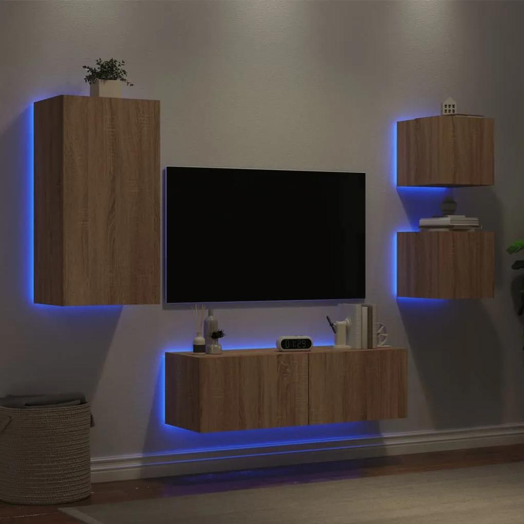 4dílná obývací stěna s LED osvětlením dub sonoma - Default Title