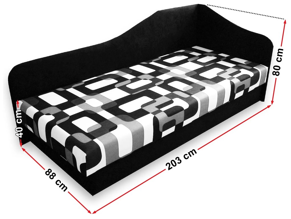 Jednolůžková postel (válenda) 80 cm Lady 87 (Černá 39 + Gusto 12) (P). 793114