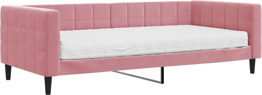 Válenda s matrací růžová 90 x 200 cm samet 3196670