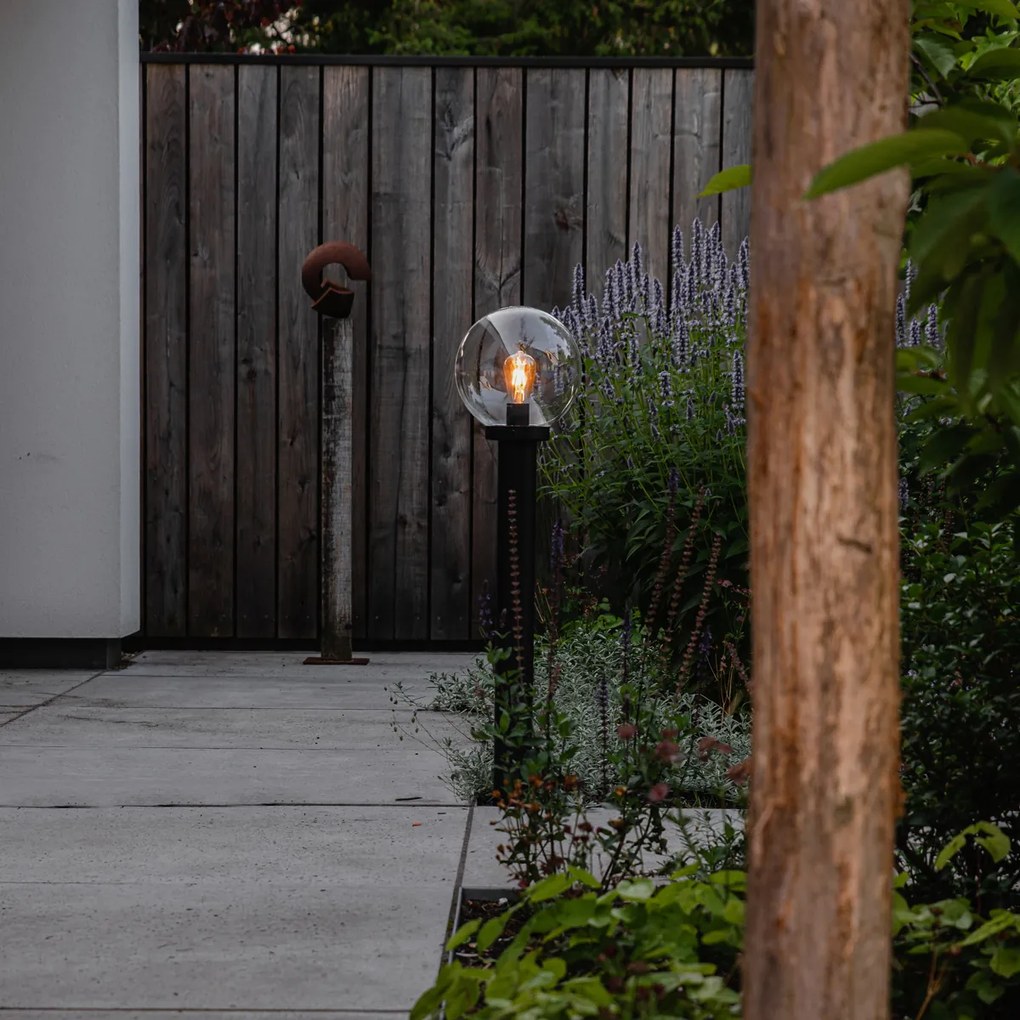 Venkovní sloupková lampa černá s čirou koulí 100 cm IP44 - Sfera