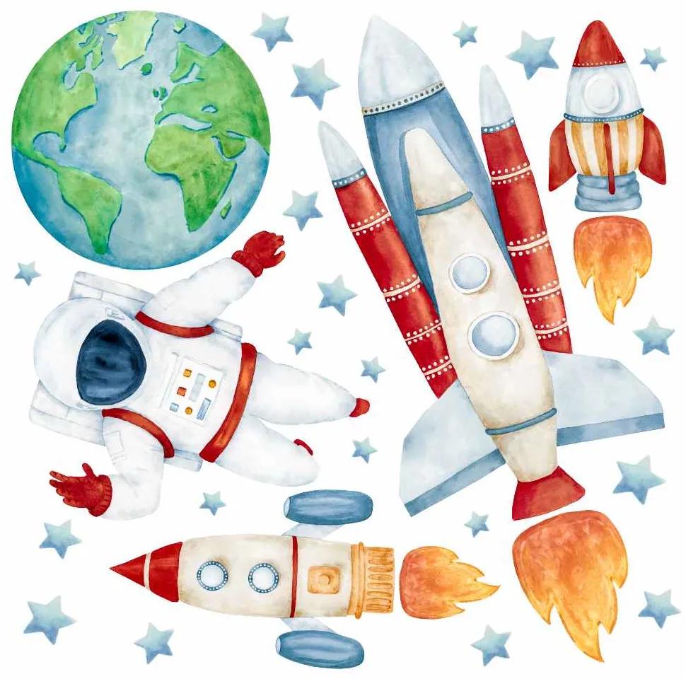 Gario Dětská nálepka na zeď Solar system - Země, rakety a astronaut