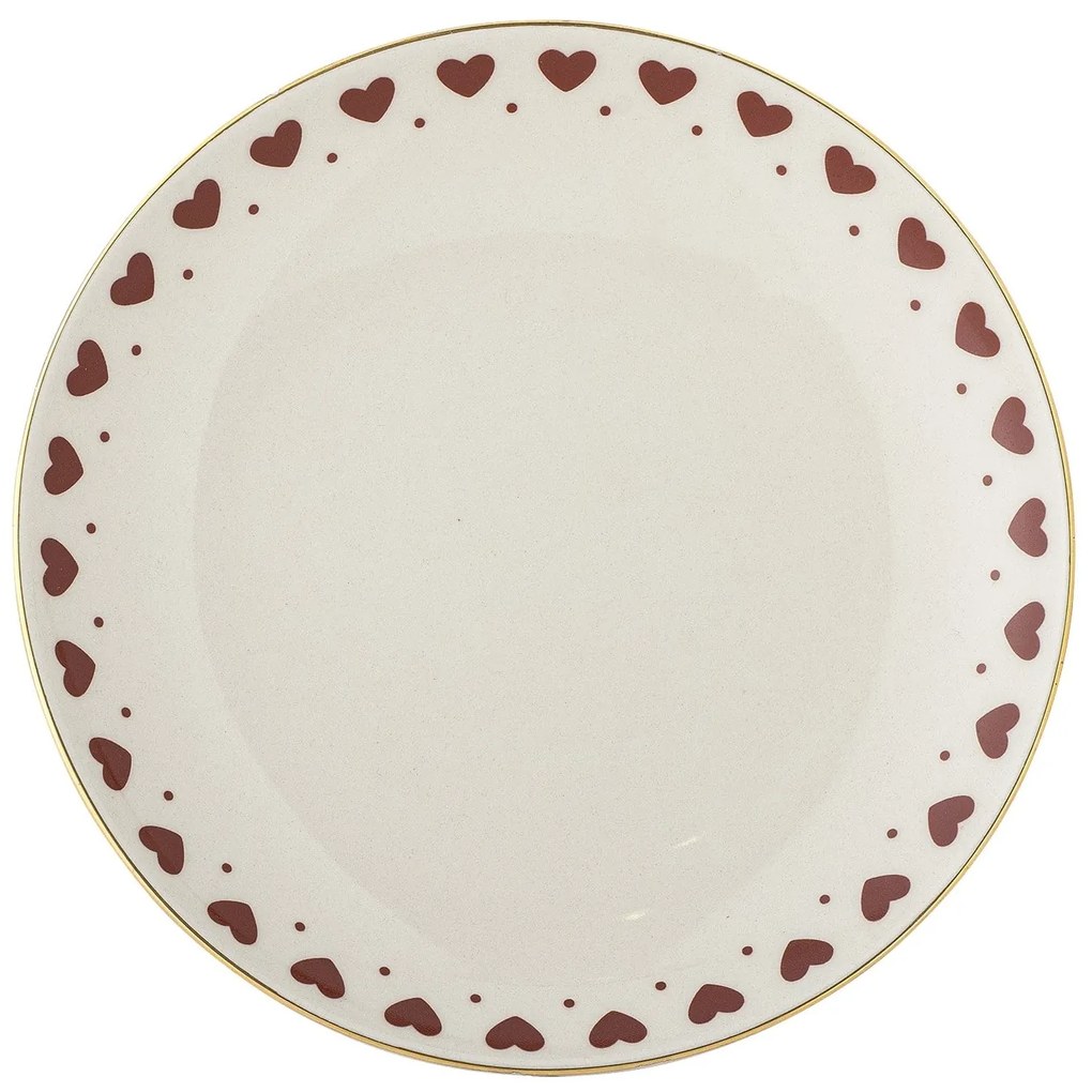 Bloomingville Keramický dezertní talíř Jolly Red Hearts 16 cm, béžová barva, textil