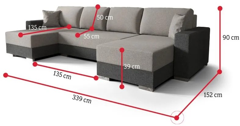 Expedo Sedací souprava do U RADO, 339x90x152, kornet 18/rainbow 27