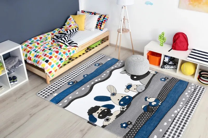 Dywany Łuszczów, Dětský kusový koberec Petit Farm animals blue, 160x220, modrá, dětský pokoj