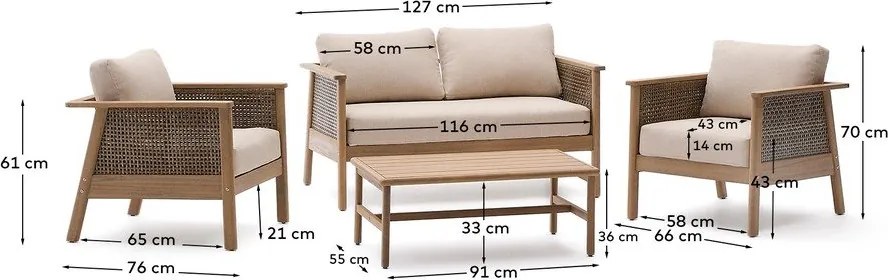 Béžový/v přírodní barvě zahradní lounge set z masivu akácie pro 5 osob Alabe – Kave Home