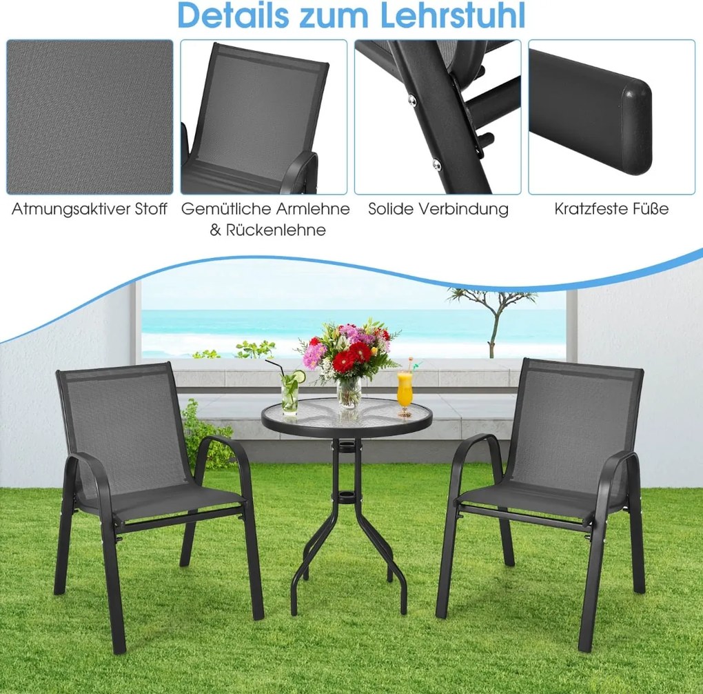 Costway 3 ks. Balkonmöbel Set Bistrotisch mit 2 Stapelbare Stühlen Balkonset