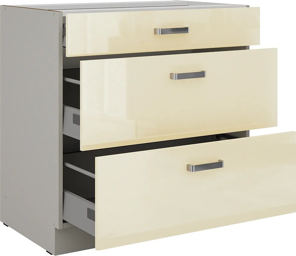 KARMEN | dolní skříňka 80 D 3S zásuvková | 80 cm | PREMIUM BOX | světle šedá/krémová lesk