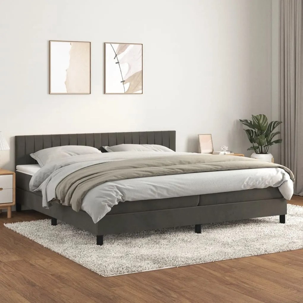 Box spring postel s matrací tmavě šedá 200x200 cm samet 3141444