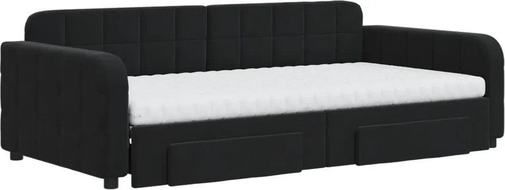 Válenda s přistýlkou a zásuvkami černá 100 x 200 cm samet 3197012