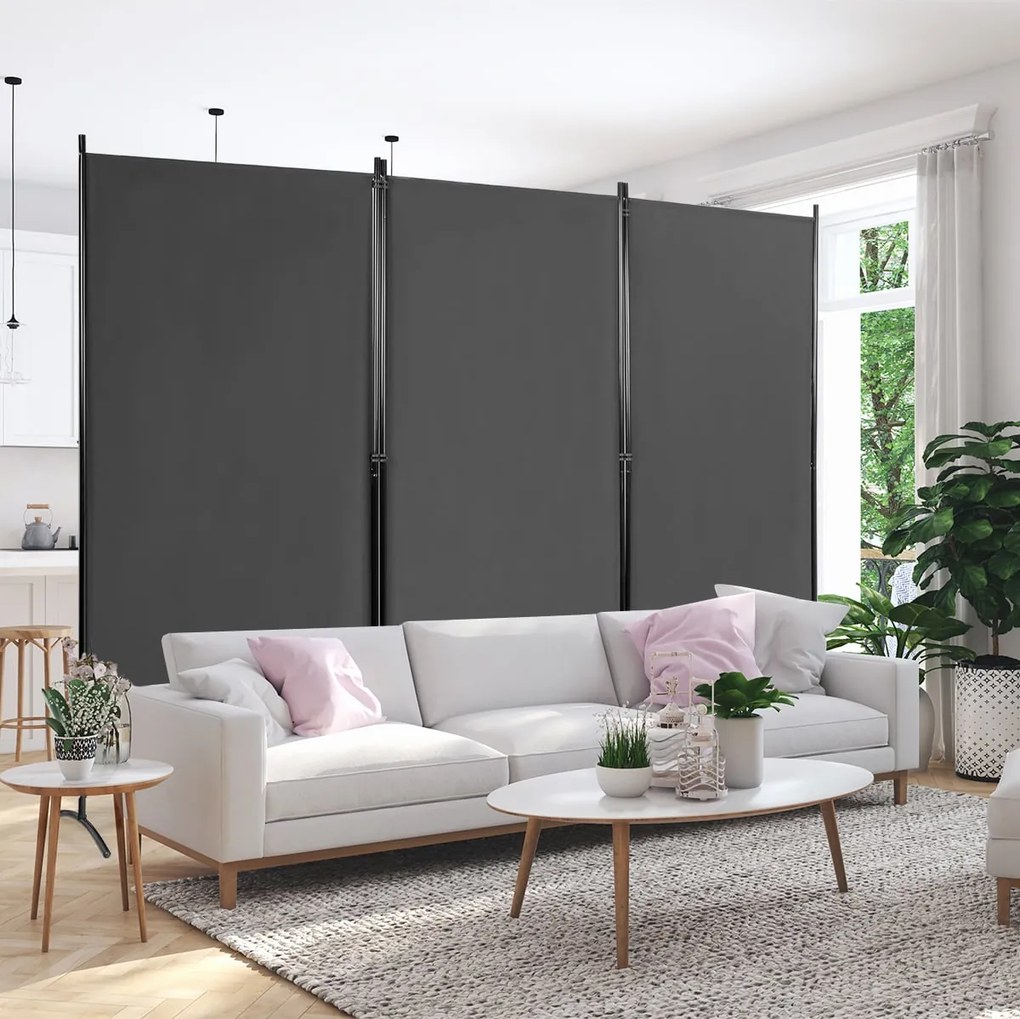 Costway 3 panelový dělič pokojů Skládací látková zástěna – 260 × 183 cm, šedá