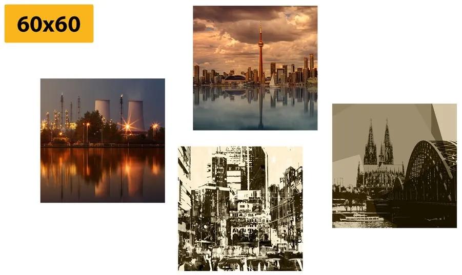 Set obrazů průmyslové město s abstrakcí