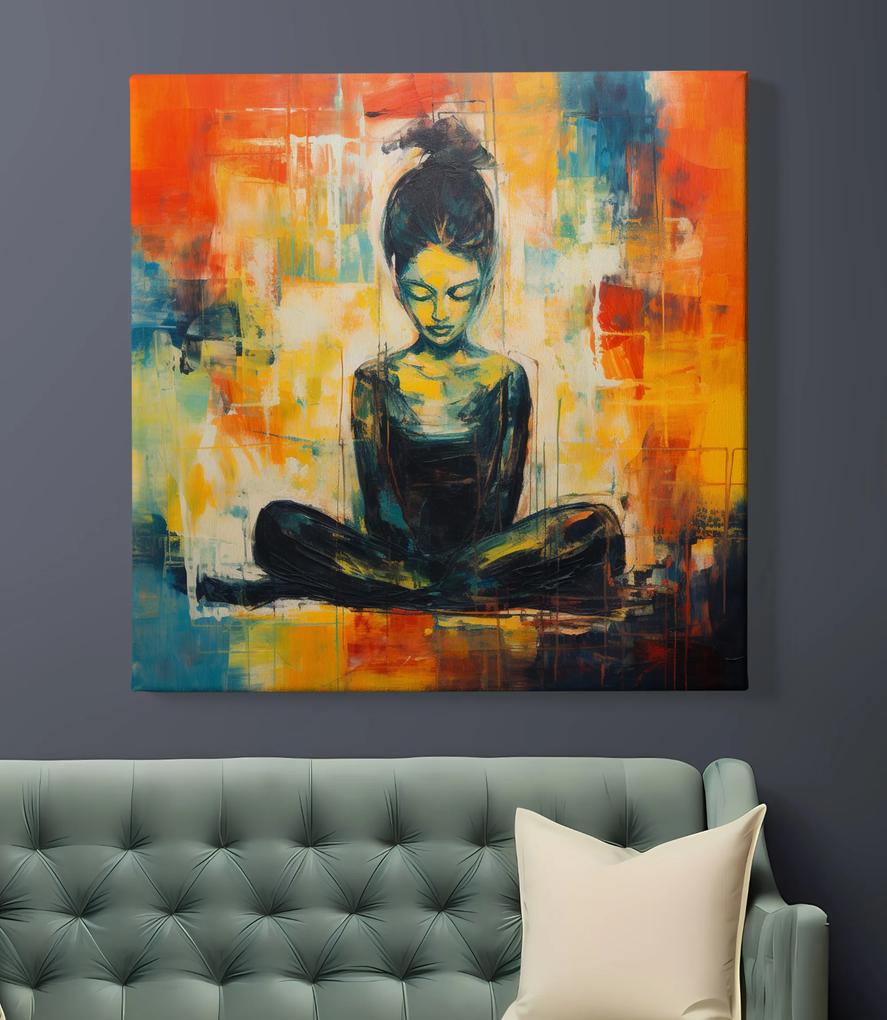 Obraz na plátně - Meditace, abstrakce, žena na barevném pozadí FeelHappy.cz Velikost obrazu: 120 x 120 cm