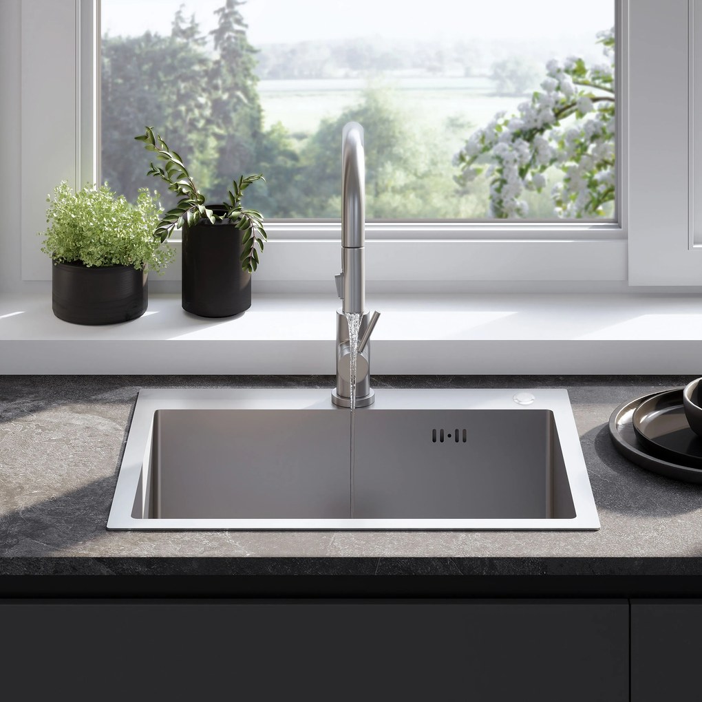 Rea Liam, ocelový kuchyňský dřez 530x450x200mm + sifon, broušená ocel, ZLE-06006