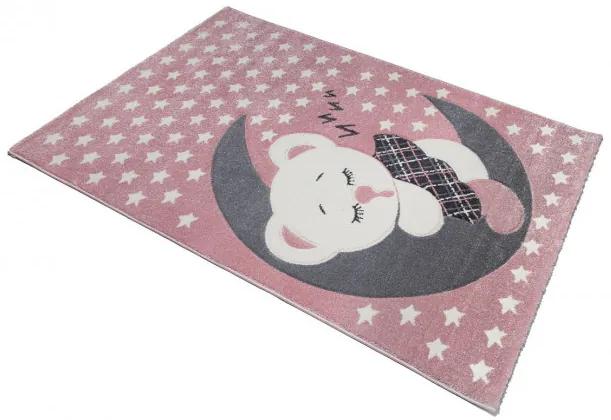 Dětský koberec 3D spící medvídek, růžový