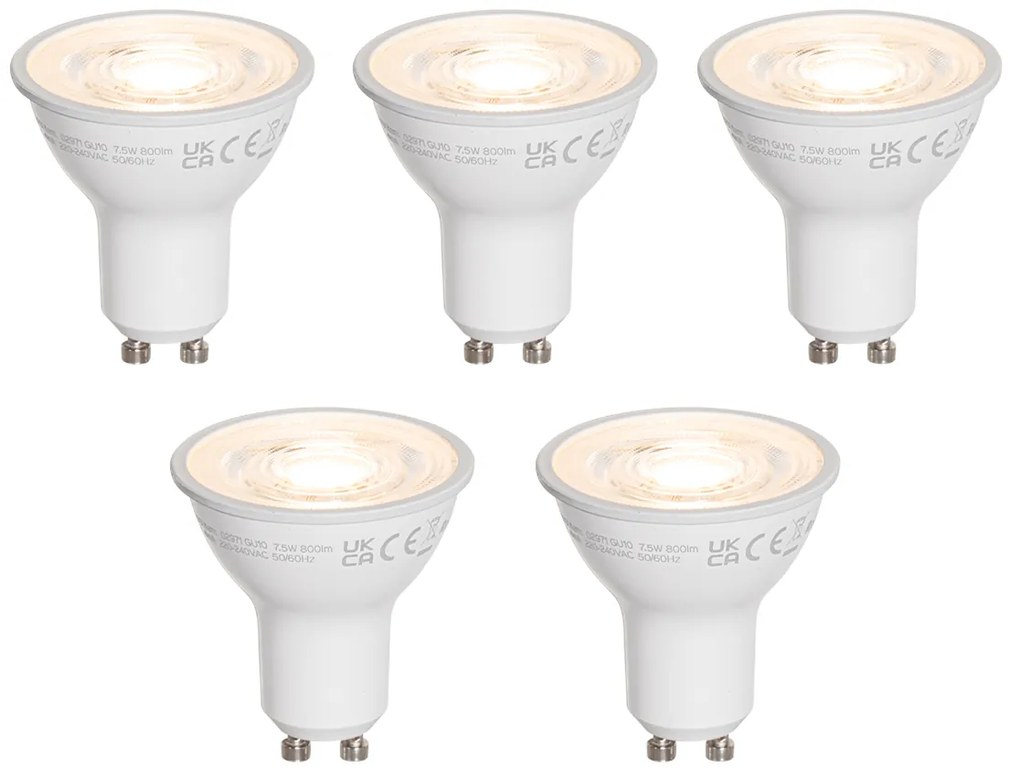 Sada 5 čirých LED žárovek GU10 50mm 7,5W 800 lm 3000K