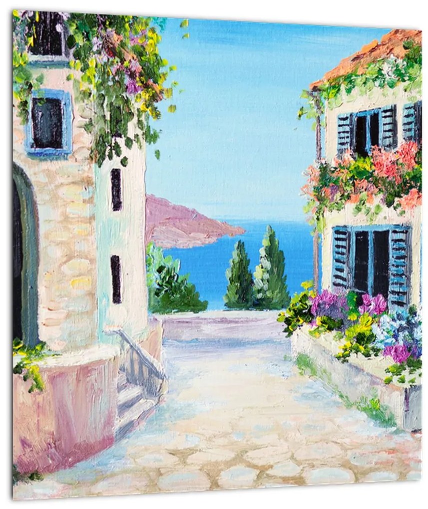 Obraz - Řecká ulička, olejomalba (30x30 cm)