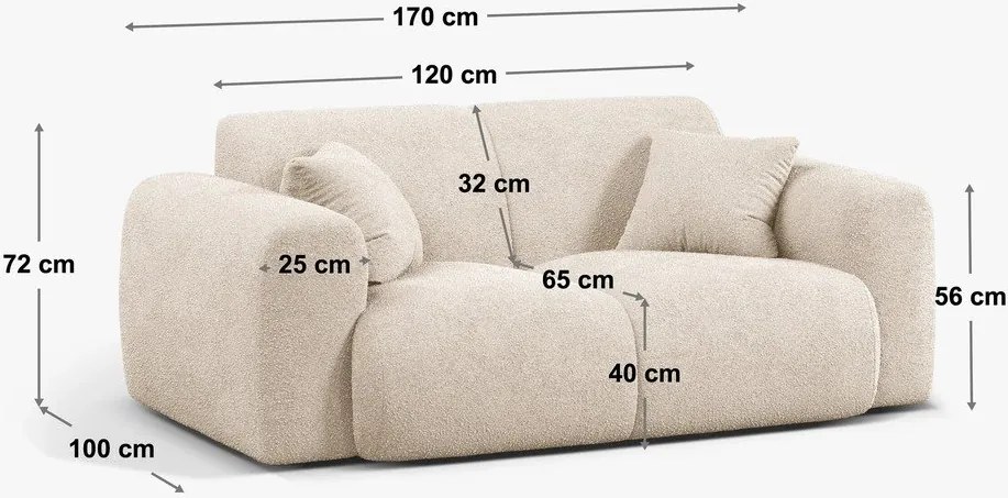 Bílá pohovka z textilie bouclé 170 cm Molino – Micadoni Home