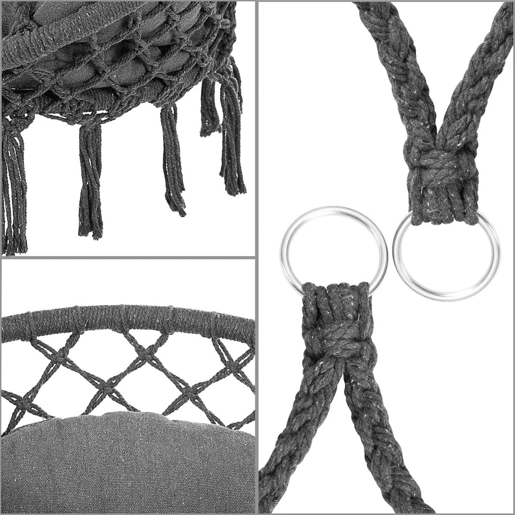 Závěsné křeslo BOHO s polštáři, Ø61cm, antracitová Jurhan