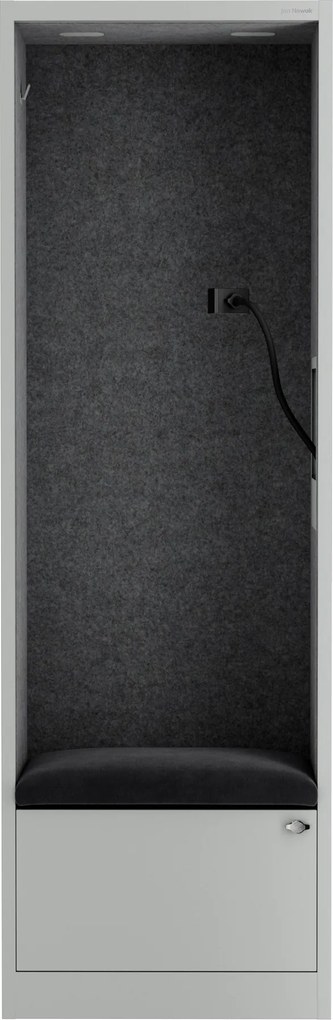 Kancelářská akustická kabina se sedátkem a USB-C portem, korpus šedý / sedák tmavě šedá, 600 mm: SALLY MentalBox