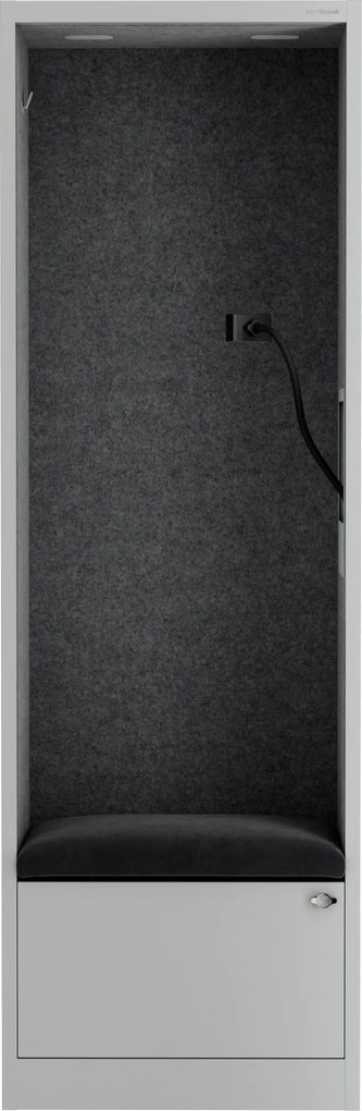 Skříň se sedákem a zónou ticha SALLY MentalBox, šedá konstrukce, tmavě šedý sedák, 1850 x 600 x 400 mm