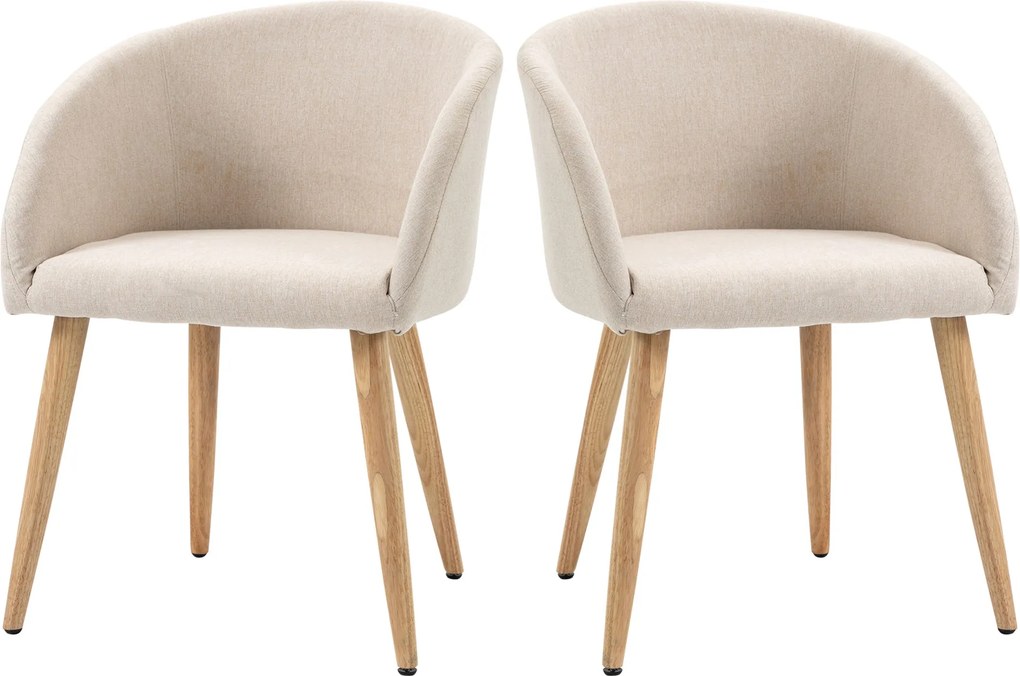 HOMCOM Sada 2 jídelních židlí - Skandinávský design - Zúžené skloněné nohy z kaučukového dřeva - Ergonomický potah s opěradlem a područkami v lnu béžo