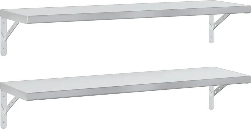Nástěnné police 2 ks 100 x 30 cm stříbrné nerezová ocel 3214503