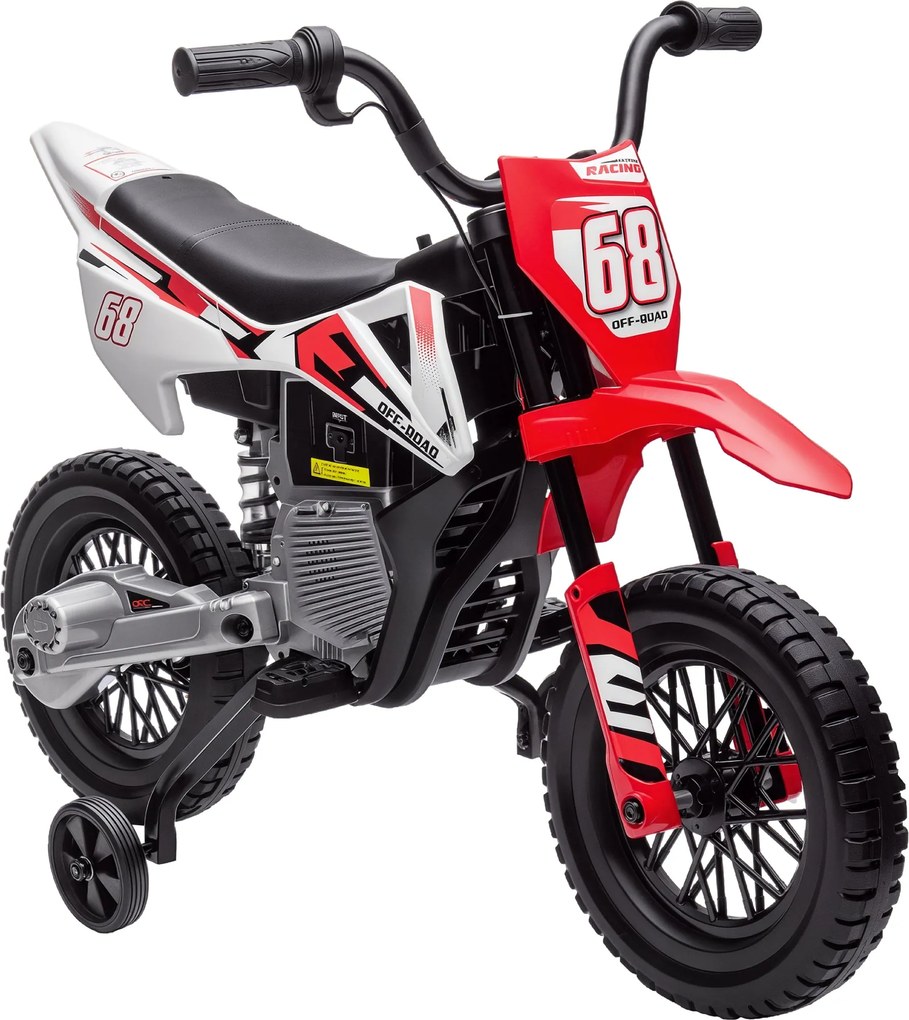 Dětská elektrická motocross motorka AIYAPLAY pro děti 3-6 let, 12V, 2 silné motory, maximální rychlost 5 km/h, stabilizační kolečka, pérování, s hudbo