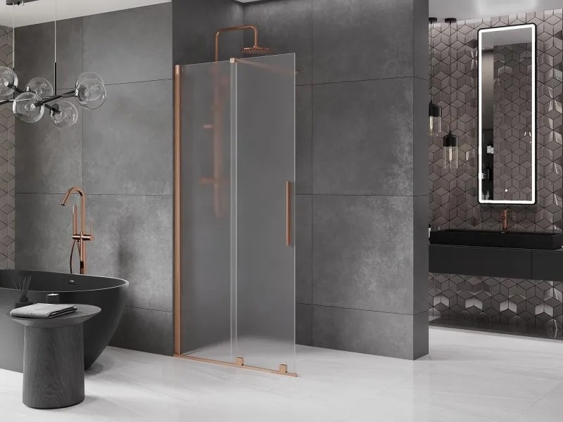 Mexen Velar, sprchová zástěna s posuvnými dveřmi Walk-in 110 x 200 cm, 8mm sklo námraza, měděná matná, 871-110-000-33-65