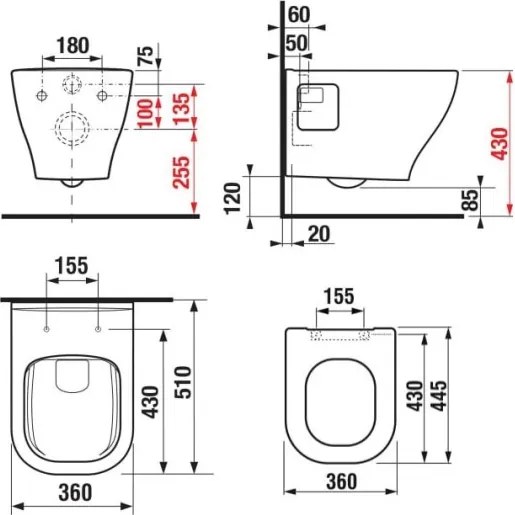 Závěsné WC + prkénko DEEP + tlačítko DUAL + podomítkový modul + podložka