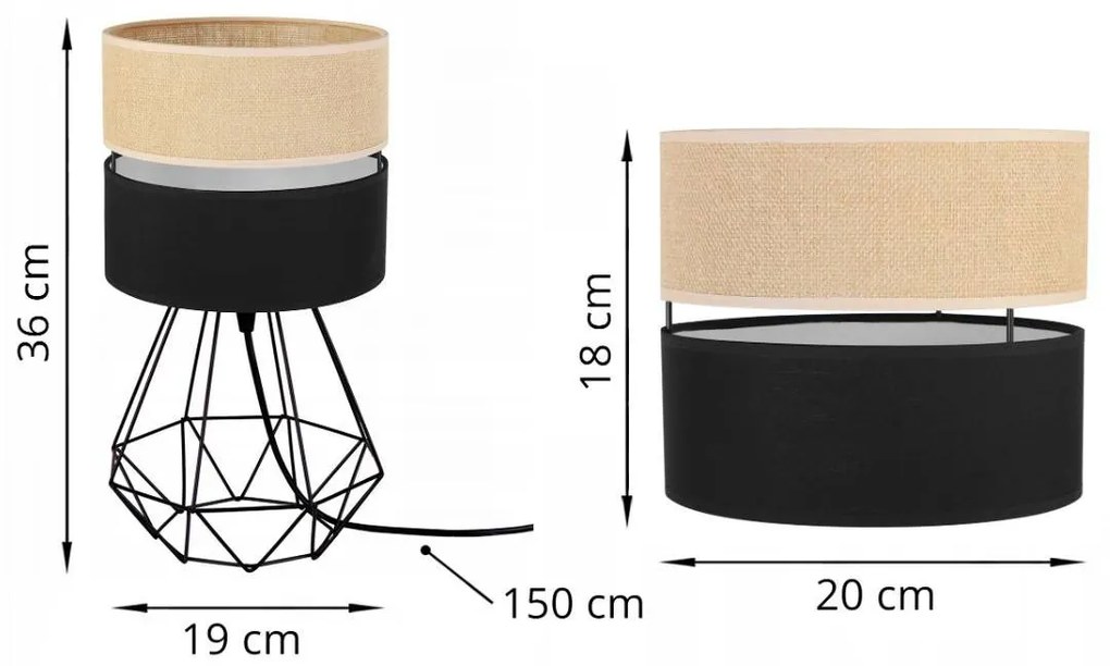 Stolní lampa JUTA, 1x jutové/černé textilní stínítko, D