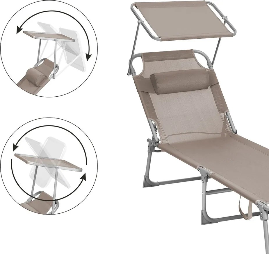 Zahradní lehátko LAGUNA s nastavitelnou clonou, 193x59x30cm, hnědošedá (taupe) SongmicsHome