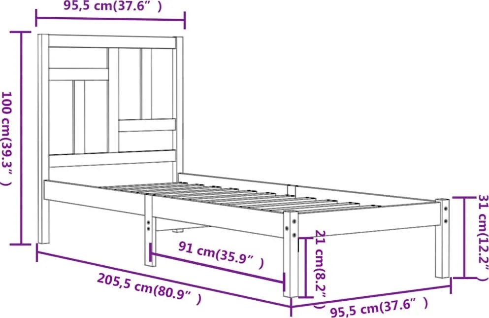 vidaXL Rám postele masivní borovice 90 x 200 cm [3104529] Barva: Bílá