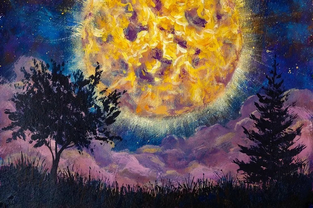 Tapeta zářivý měsíc na noční obloze - 225x150 cm