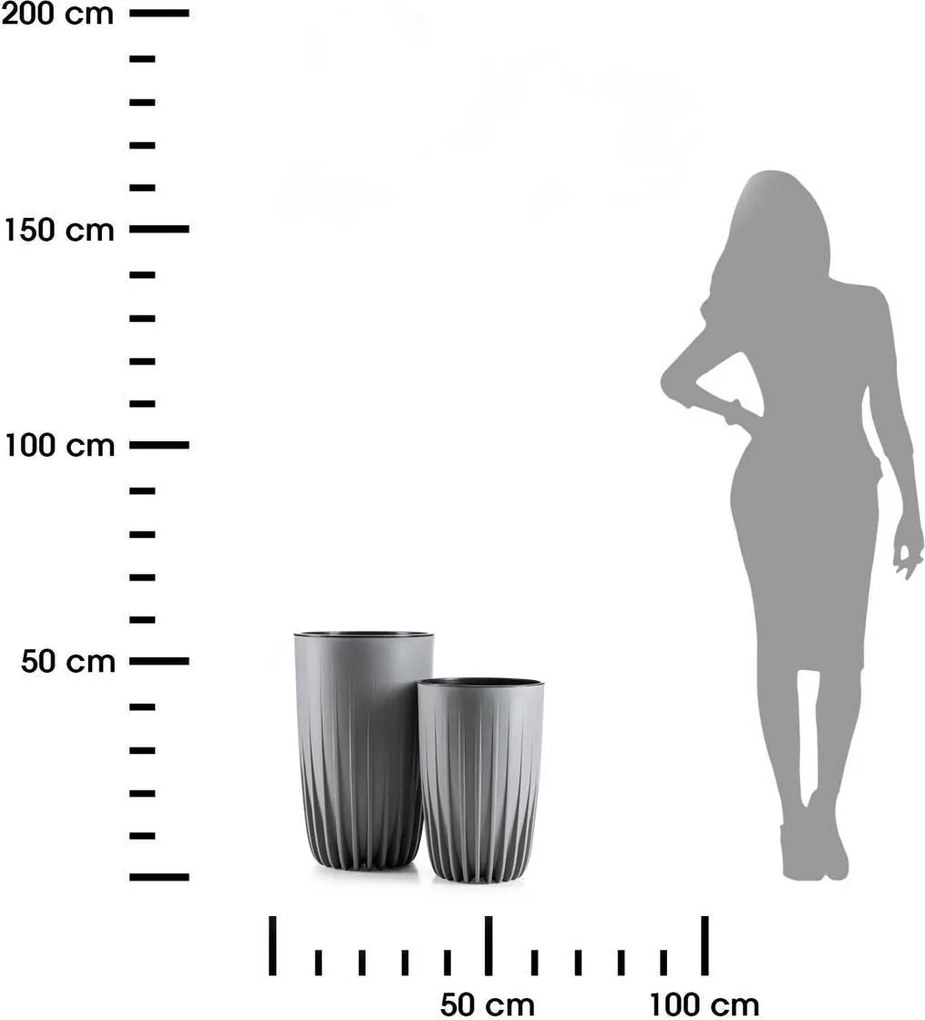 PLASTOVÝ KVĚTINÁČ STRIPPED SADA 2KS 25X42 CM+30X51,5 CM ŠEDÁ