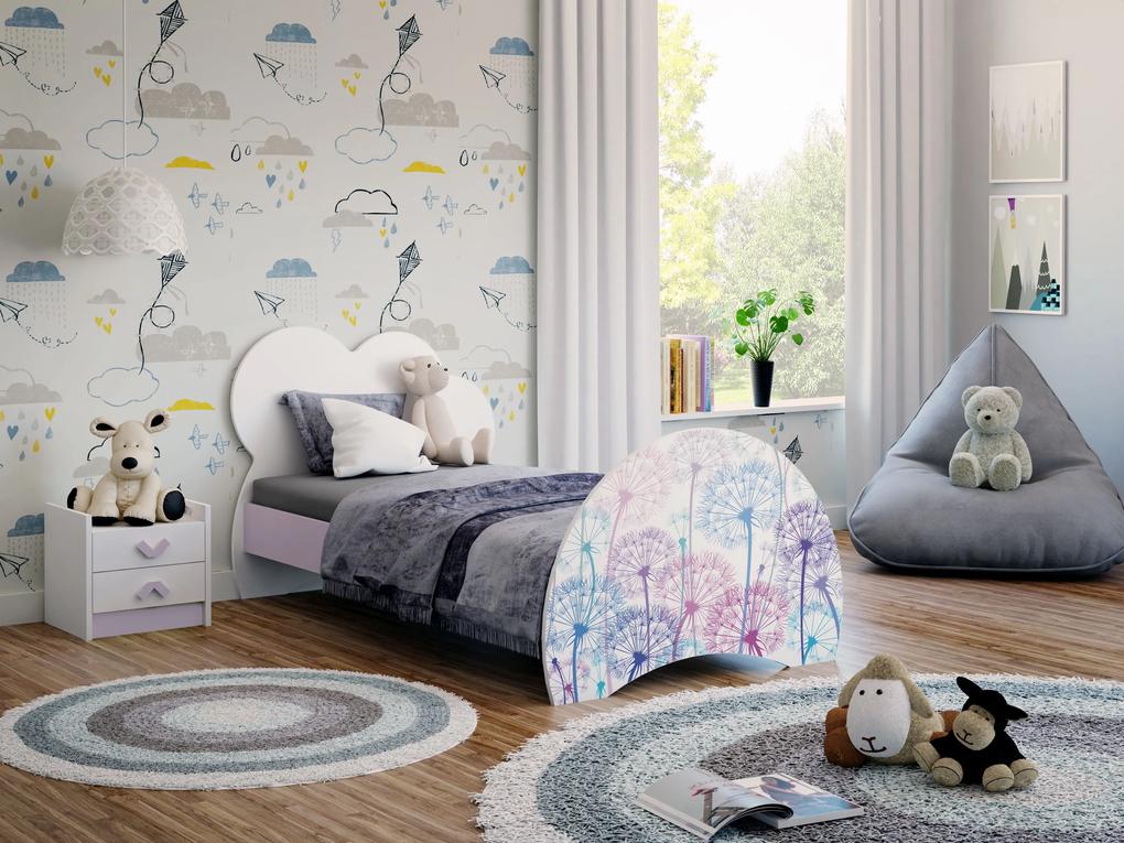 Svět pokojů MRÁČEK Dětská postel s obrázkem - PAMPELIŠKY Barva: Světle modrá, Úložný prostor: ANO, Rozměr: 160x80 cm