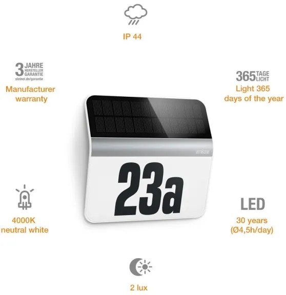 STEINEL 007140 - LED Solární domovní číslo XSolar LH-N LED/0,03W nerez IP44