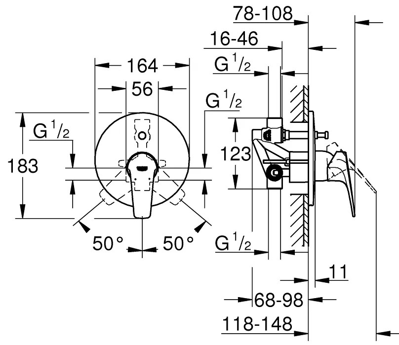 GROHE Start Flow - Páková vanová baterie, chrom 29117000